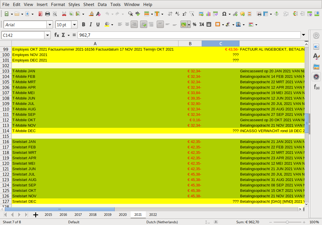 Boekhouding in Excel spreadsheet - niet doen - Administratiestudio.nl